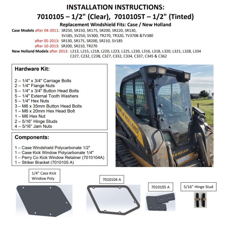 New Holland L&C Series Windshield with Half Frame